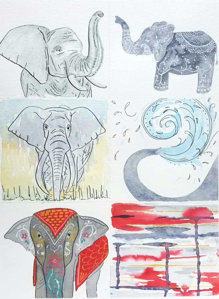 E and Elephant, A Watercolor and Lettering Style Study by Joanne Groff