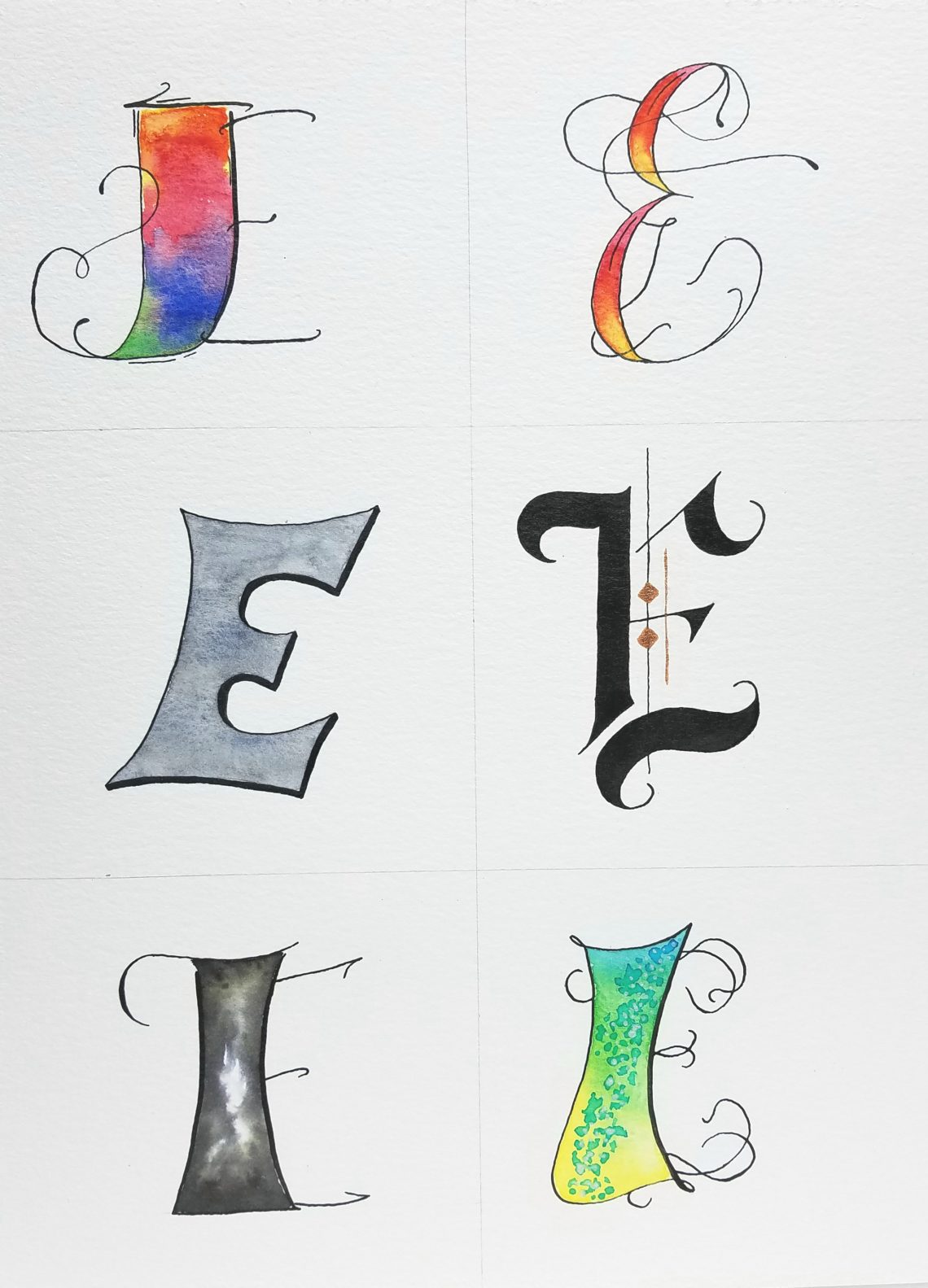 E and Elephant, A Watercolor and Lettering Style Study by Joanne Groff