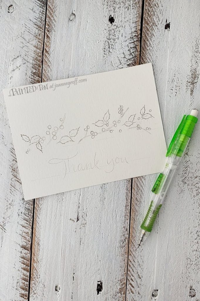 How to Draw a Winterberry Card with Thank You Script - The Painted Pen