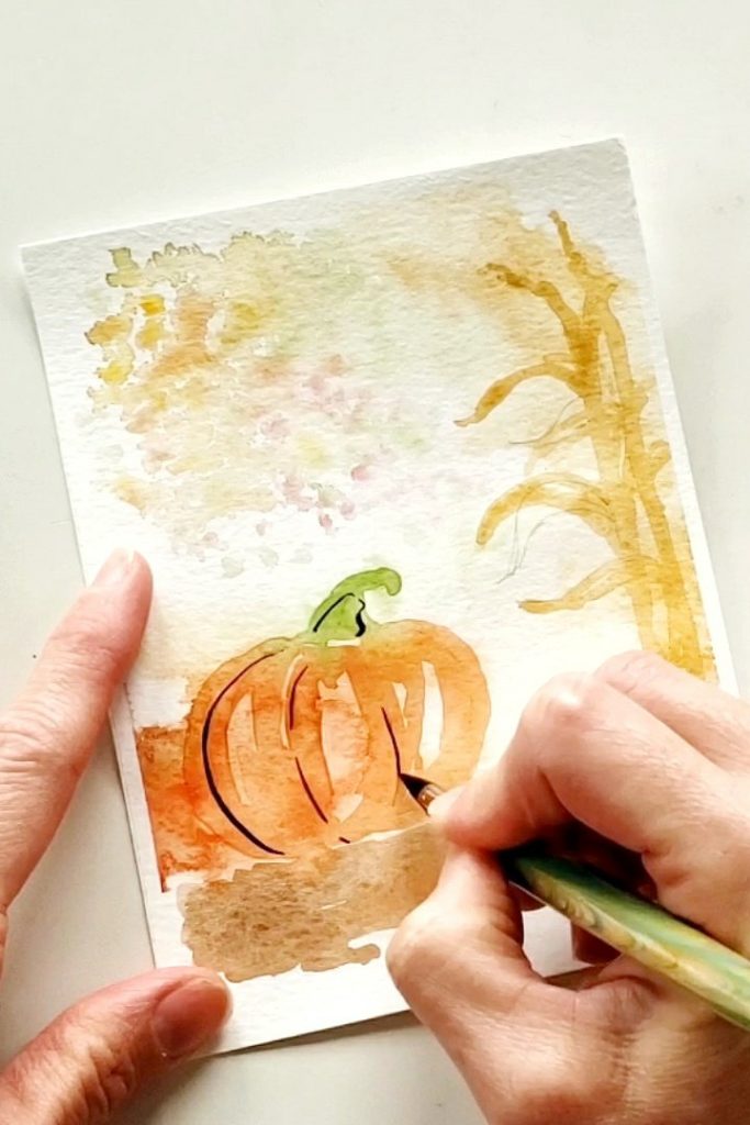 Fall Drawing on Loose Watercolor - The Painted Pen