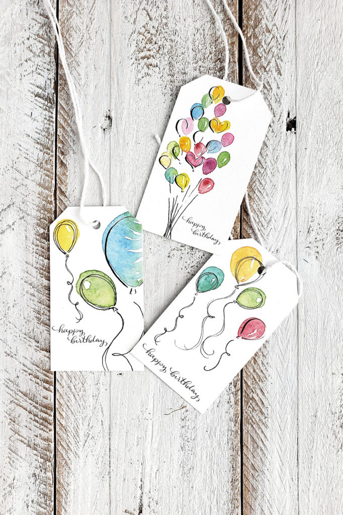 Watercolor Birthday Balloon Tags in three colorful styles