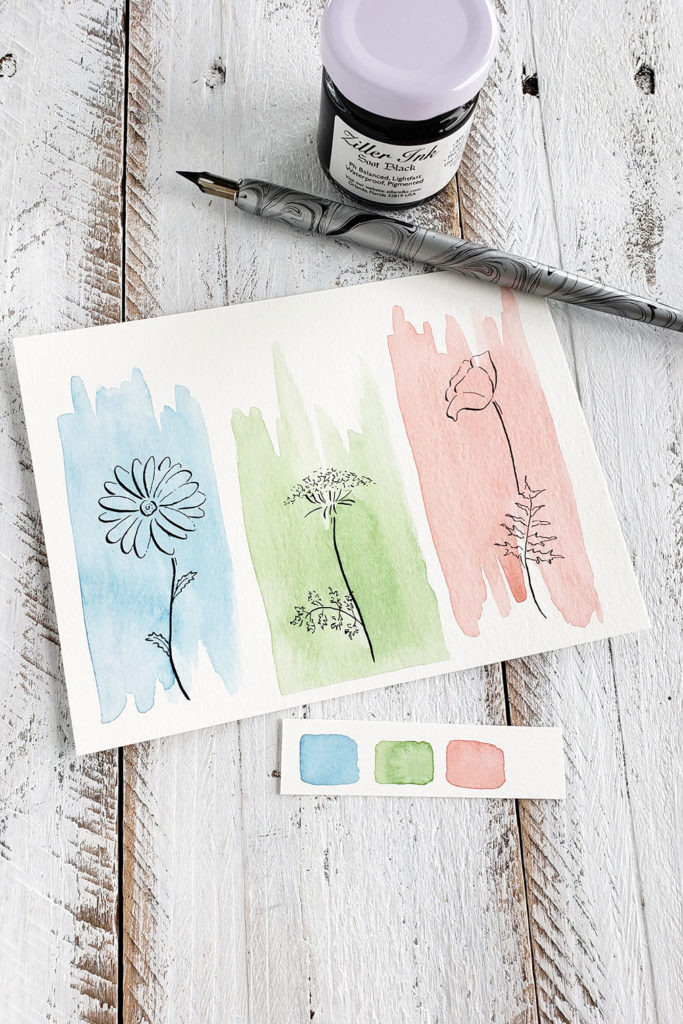 How to Draw 3 Flowers with Watercolor Backgrounds - The Painted Pen